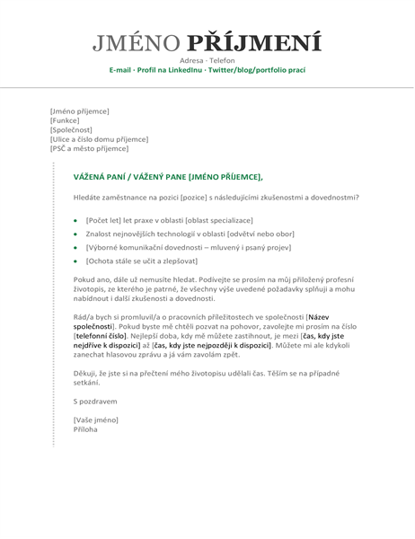 Průvodní dopis k životopisu (chronologický)