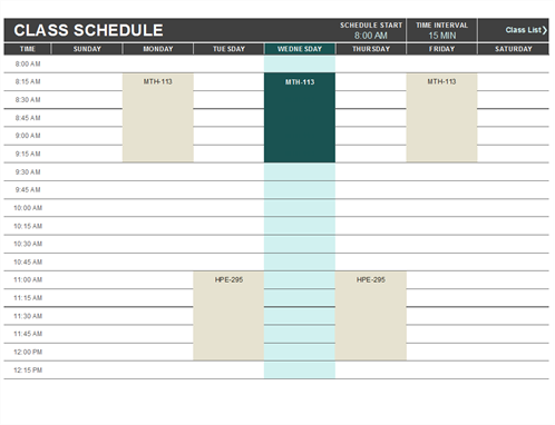 Weekly college schedule - Office Templates
