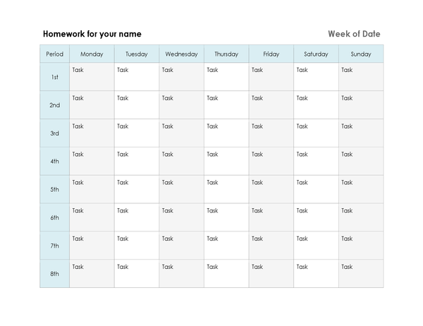 Weekly Homework Schedule