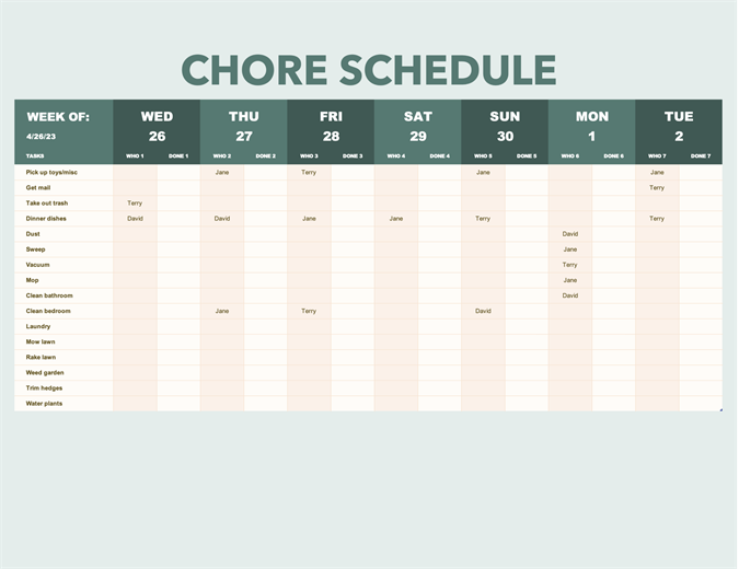 Chore Schedule Templates Office