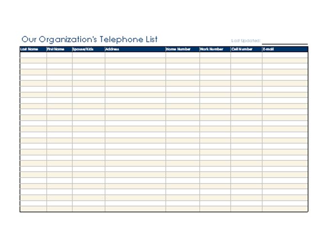 Organizational Telephone List
