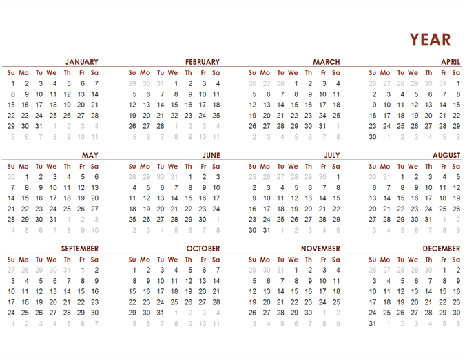 Full Year Calendar Designed For Printing On One Page Year Calendar 