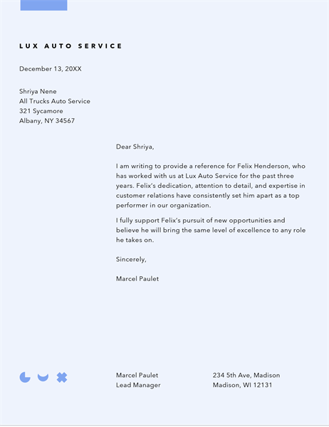Reference Letter For Professional Employee