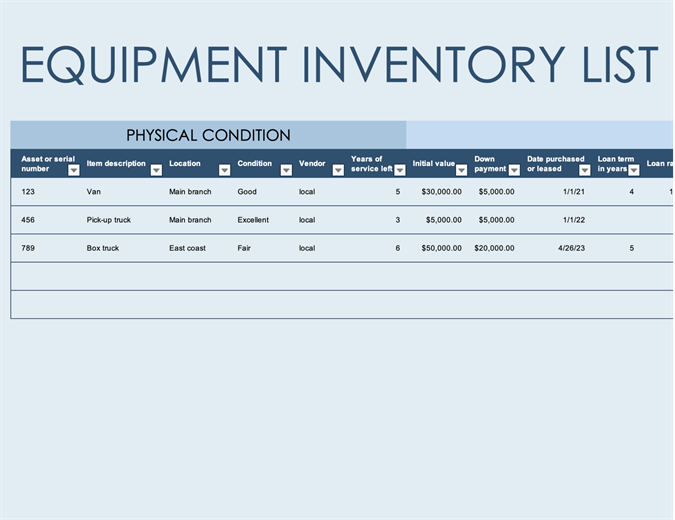 Equipment Inventory List