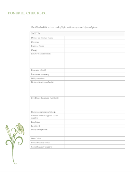 Funeral Planning Checklist