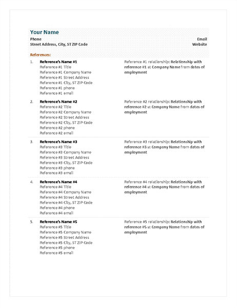 Functional Resume Reference Sheet