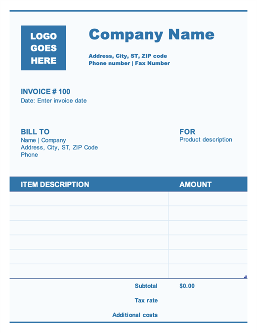 Blue Invoice Template Printable Word Searches