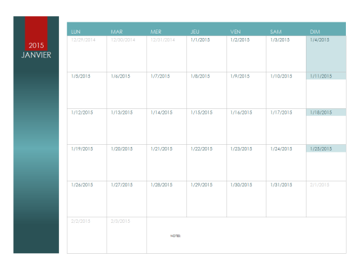 Calendrier annuel - Office Templates
