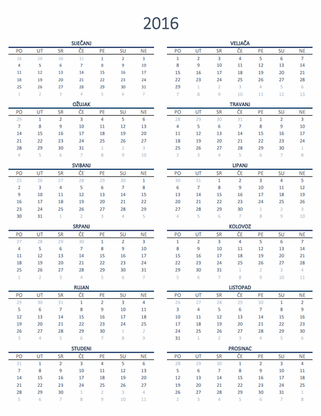 Studentski kalendar s planerom po tjednima (godina se postavlja, od ...