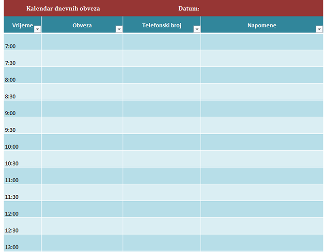 Prazan mjesečni kalendar - Office Templates