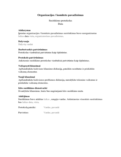 Organizacijos susitikimo protokolas (ilga forma)