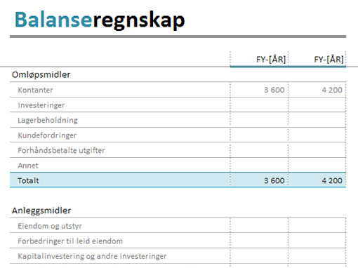 Balanseregnskap - Office Templates