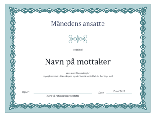 Diplom for månedens ansatt (blå kjedeutforming) - Office Templates