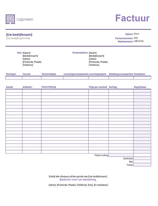 Verkoopfactuur (Eenvoudig ontwerp met lijnen)