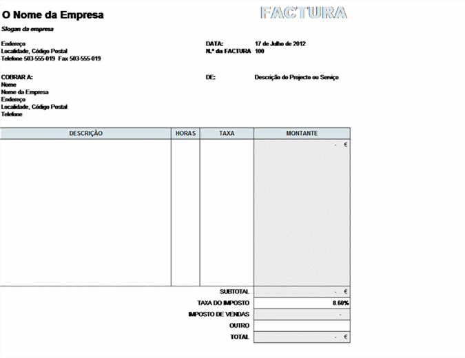 Factura de serviços com cálculo de impostos