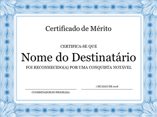 Certificado de Mérito (moldura azul formal)