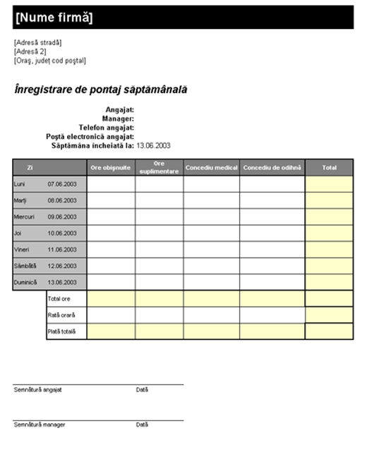 Foaie de pontaj bisăptămânală