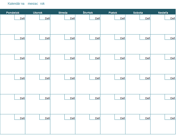 Prázdny mesačný kalendár