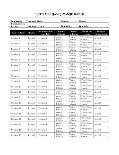Detention Log Template