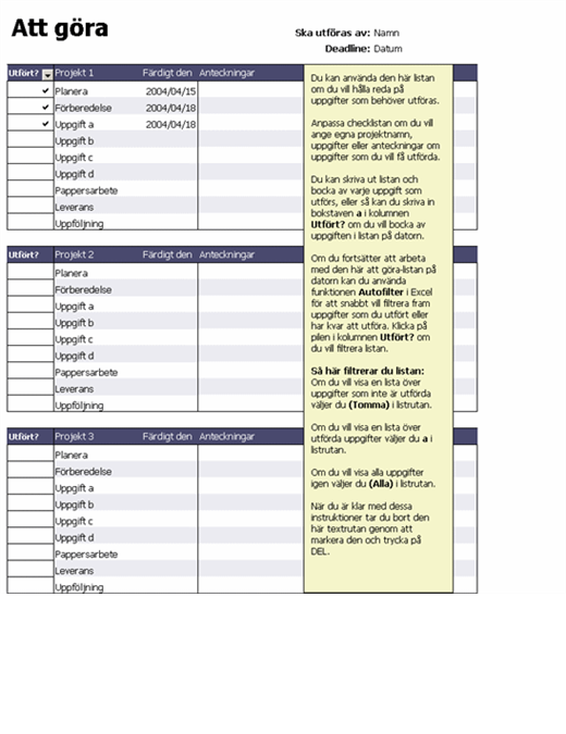 Att göra-lista för projekt